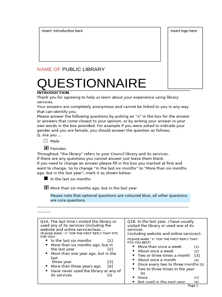 Questionnaire Template 19 | PDF | Books | Libraries