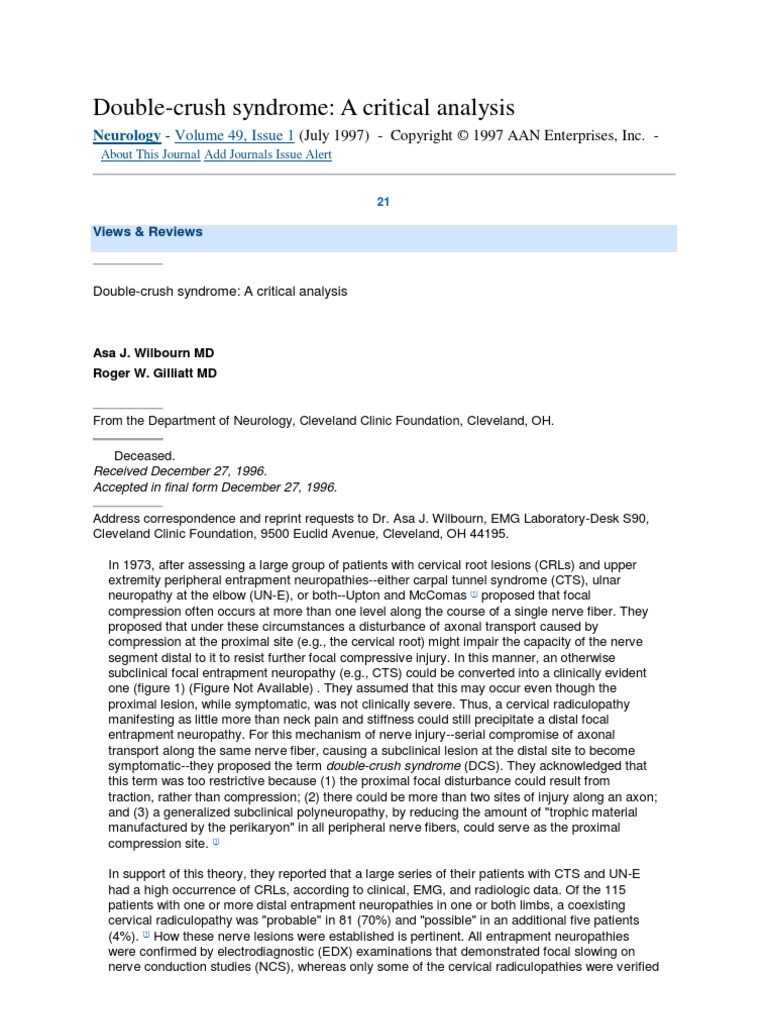 Double Crush Syndrome | PDF | Elbow | Peripheral Neuropathy