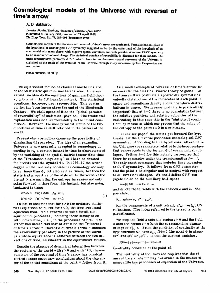 Cosmological Models of The Universe With Reversal of Time Arrow | PDF ...