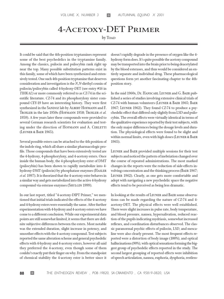 4 Acetoxy DET Primer | Download Free PDF | Psilocybin | Psychedelic Drugs