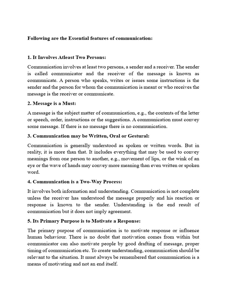 Following Are The Essential Features of Communicatio1 | PDF ...