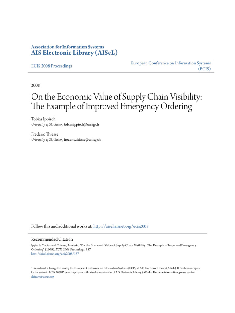 PAPER 12 On The Economic Value of Supply Chain Visibility The Example ...
