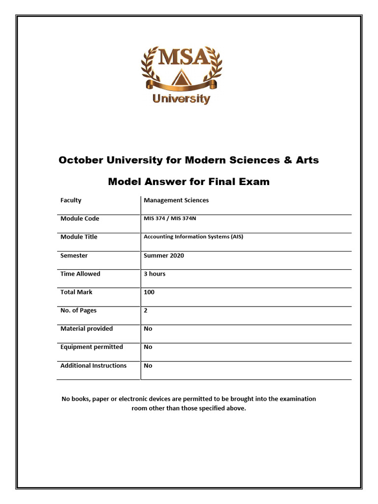 Model Answer Final Exam Summer 2020 | PDF | Enterprise Resource Planning | Information