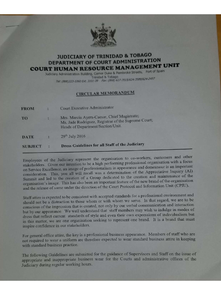 Judiciary Dress Code Memo | PDF