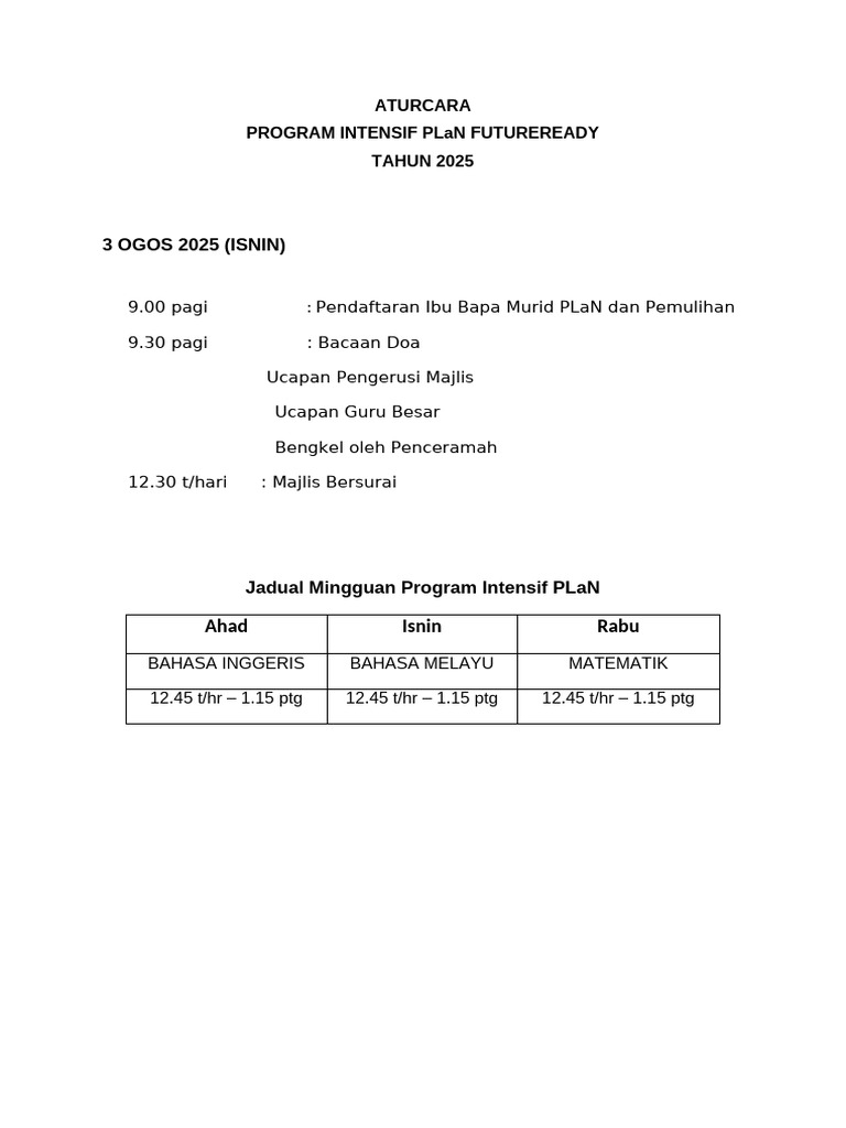Tentatif Program PLaN FutureReady 2025 | PDF