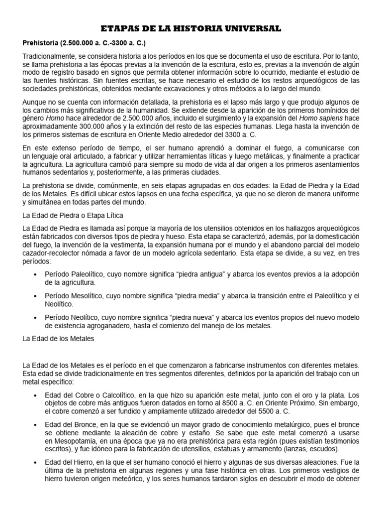 Etapas de La Historia Universal | PDF | Edades medias | Historia antigua
