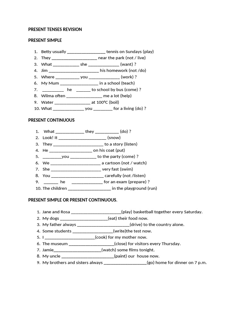 Present Tenses Revision | PDF