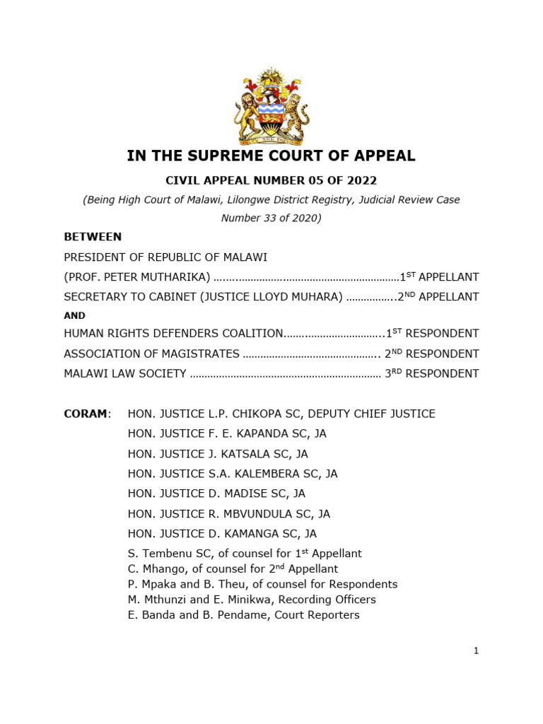 Prof Peter Mutharika Another V HRDC Others 1757152557 | PDF | Standing ...