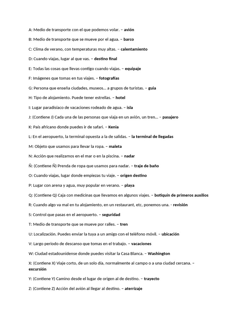 Vocabulario Esencial de Viaje en Español | PDF