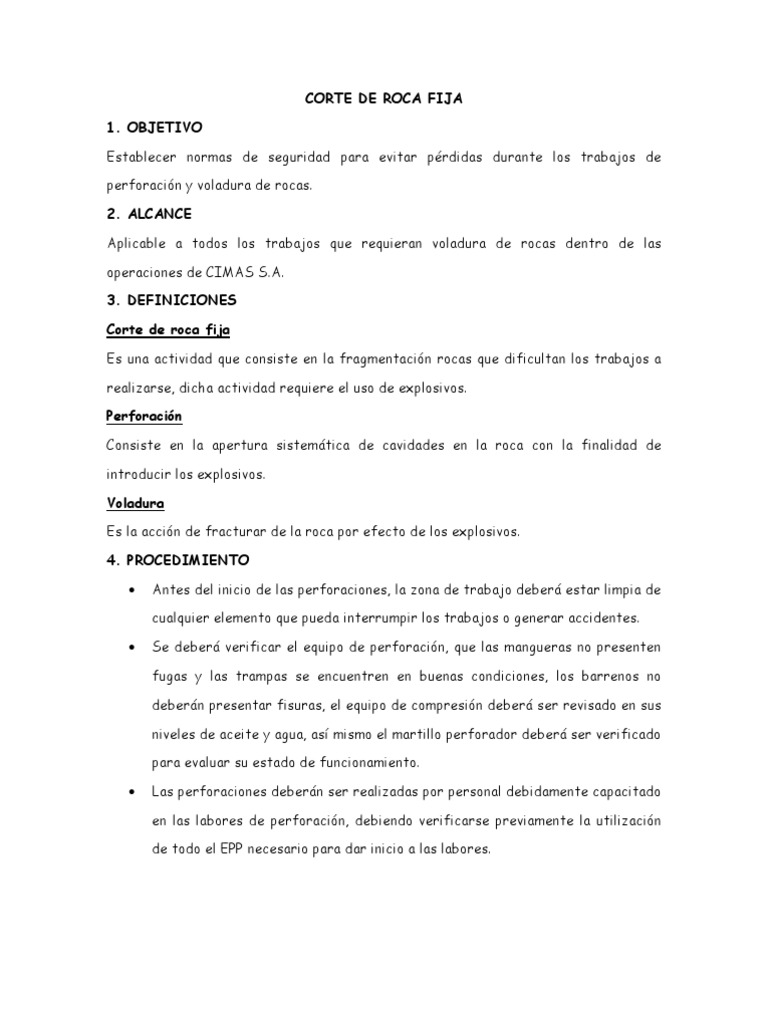 Procedimiento - Corte de Roca Fija | PDF | Material explosivo | Naturaleza