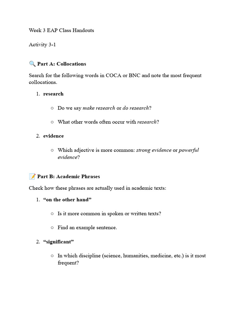 Week 3 EAP Class Handouts | PDF | English Language | Adjective