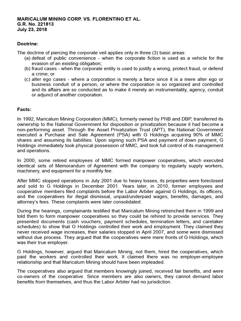 Corporate Veil Piercing in Mining Case | PDF | Piercing The Corporate ...