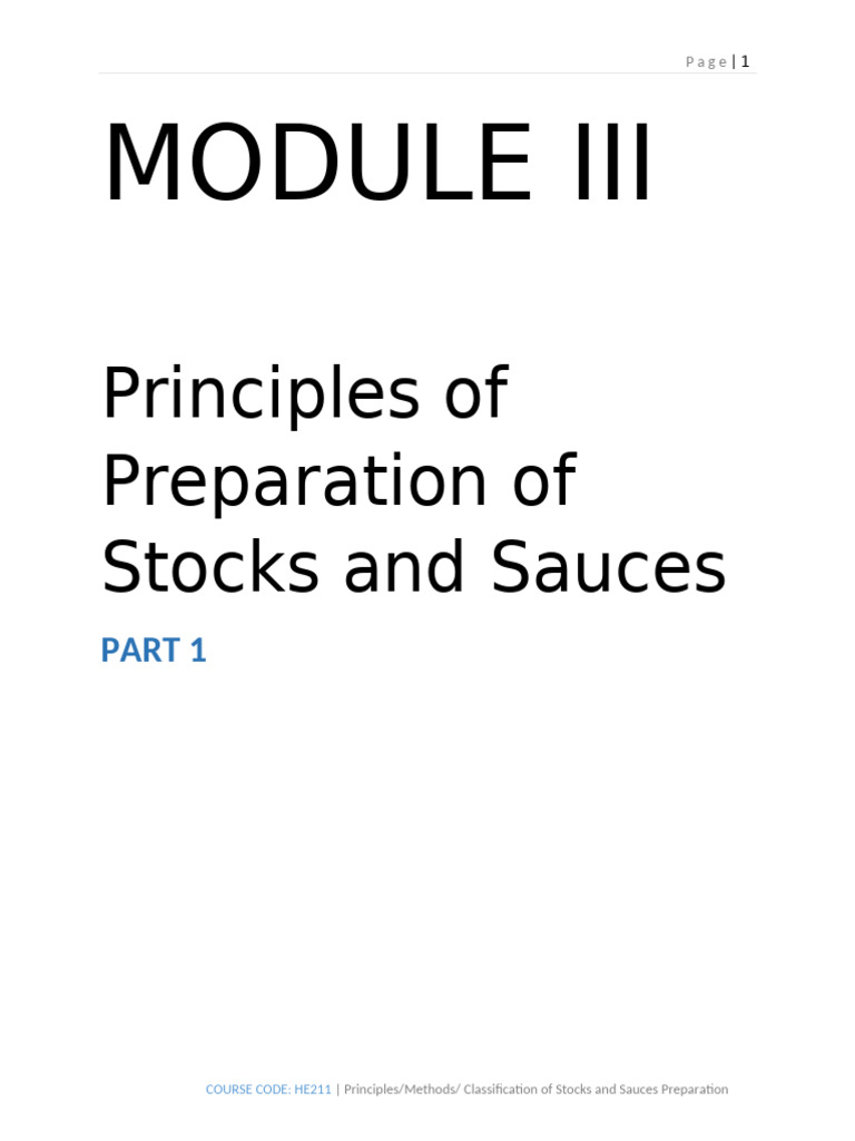 Principles of Stocks and Sauces | PDF | Stock (Food) | Sauce
