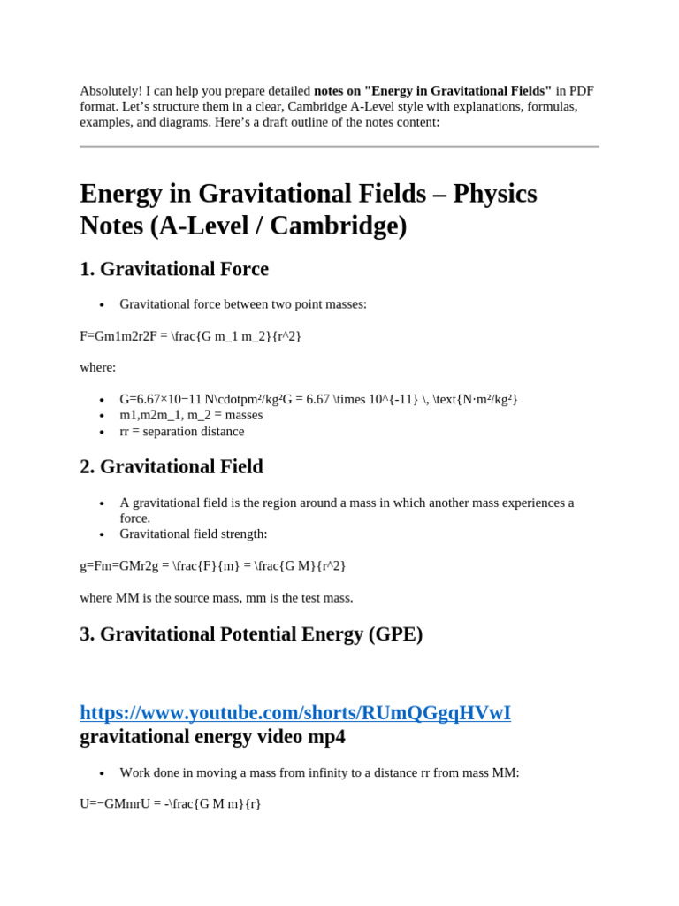 A-Level Physics: Gravitational Energy Notes | PDF | Orbit | Potential ...