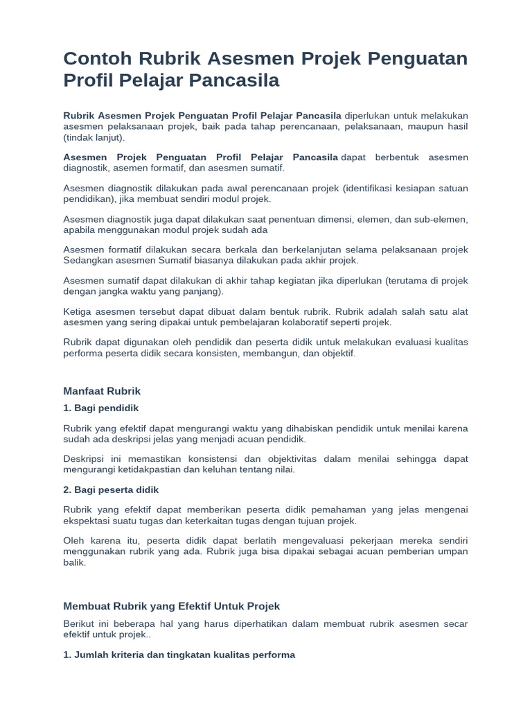 Contoh Rubrik Asesmen Proyek | PDF
