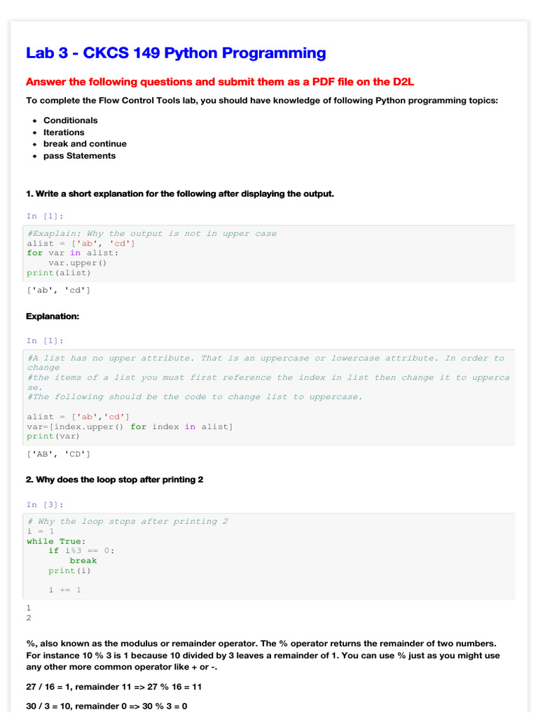 CKCS149 - Lab 3 - Completed | PDF | Control Flow | Programming Paradigms