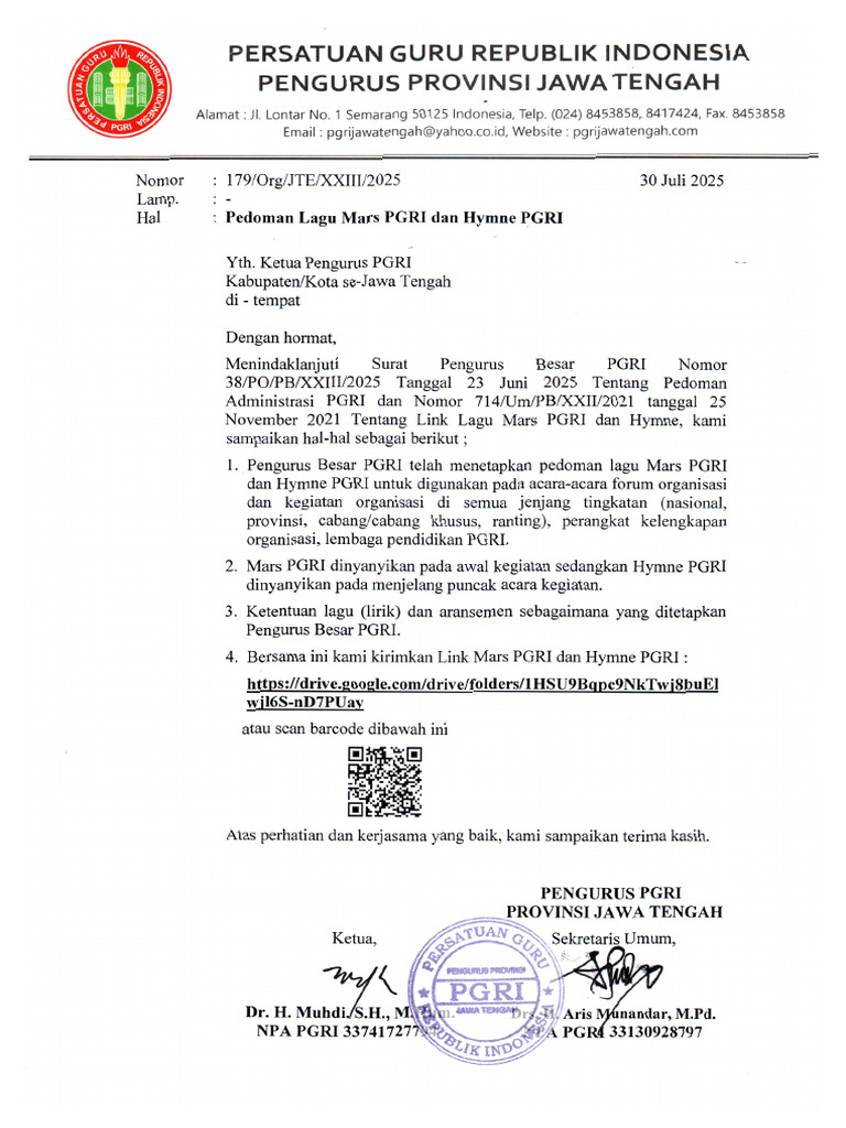 Revisi Edaran - Mars Dan Hymne Pgri - PB Pgri | PDF