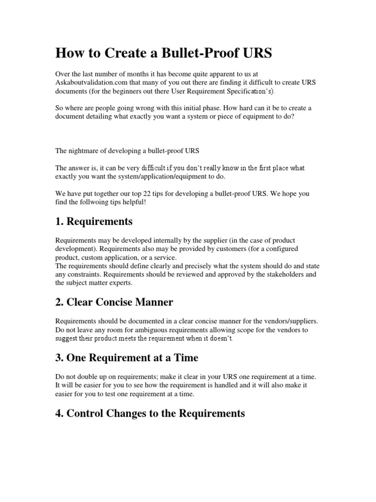 How To Create A Bulletproof URS | PDF | Product Lifecycle | Business ...