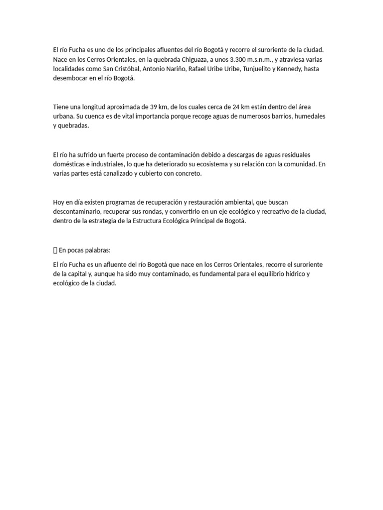 El Río Fucha Es Uno de Los Principales Afluentes Del Río Bogotá y ...