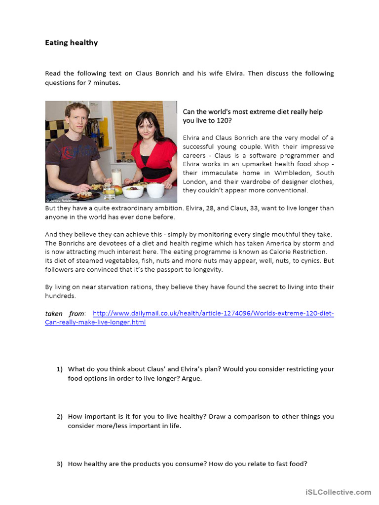 Eating Healthy - Oral Exam | PDF