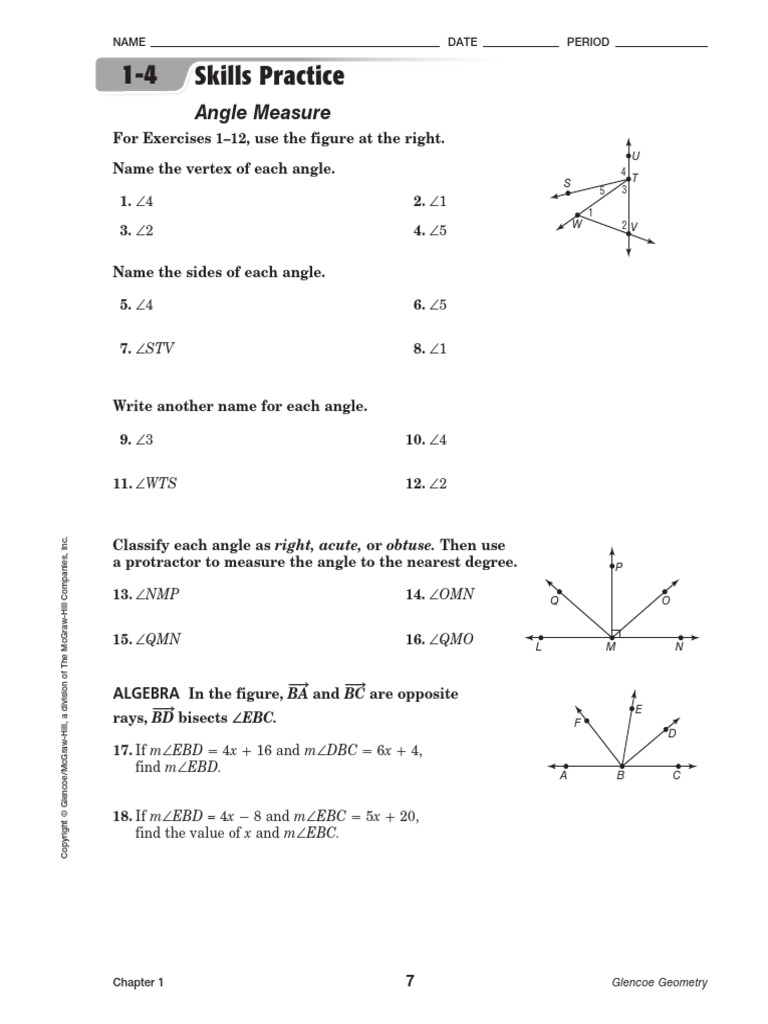 Angle Measure and Relationships Practice | PDF | Angle | Geometry