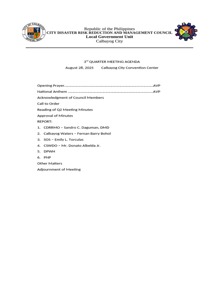 CDRRMC Q3 Meeting Program | PDF