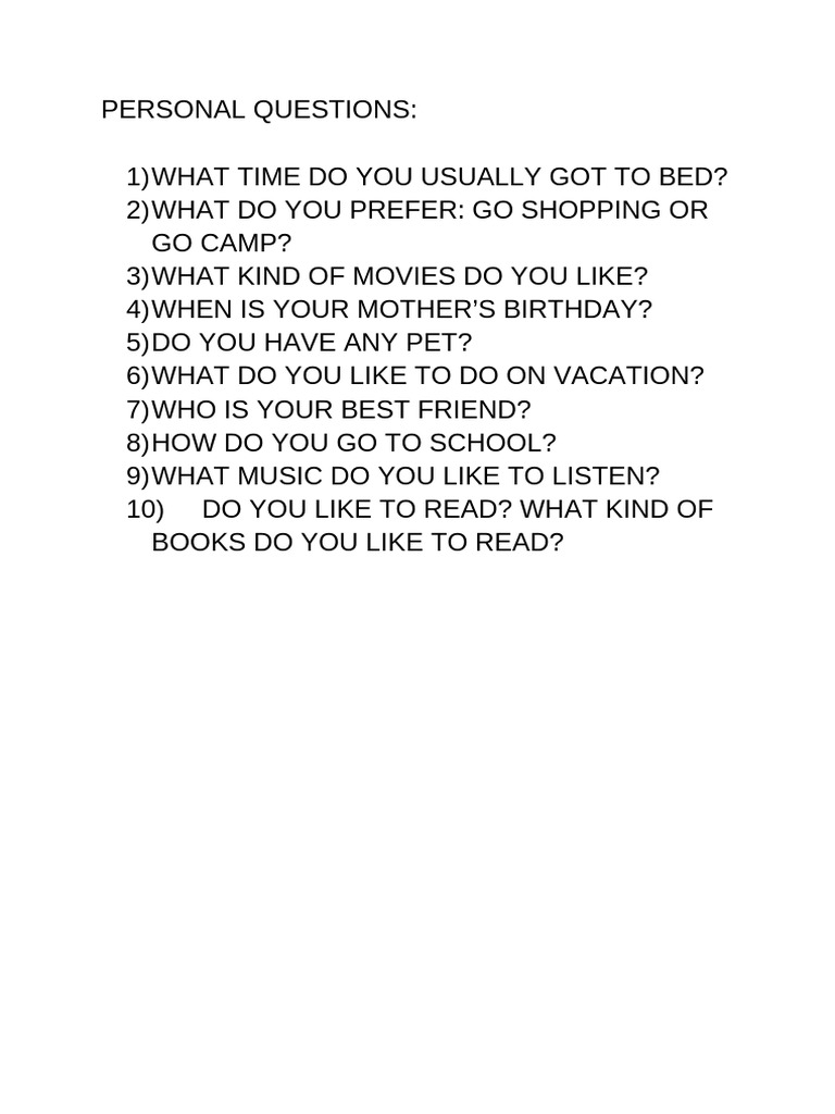 Personal Questions | PDF
