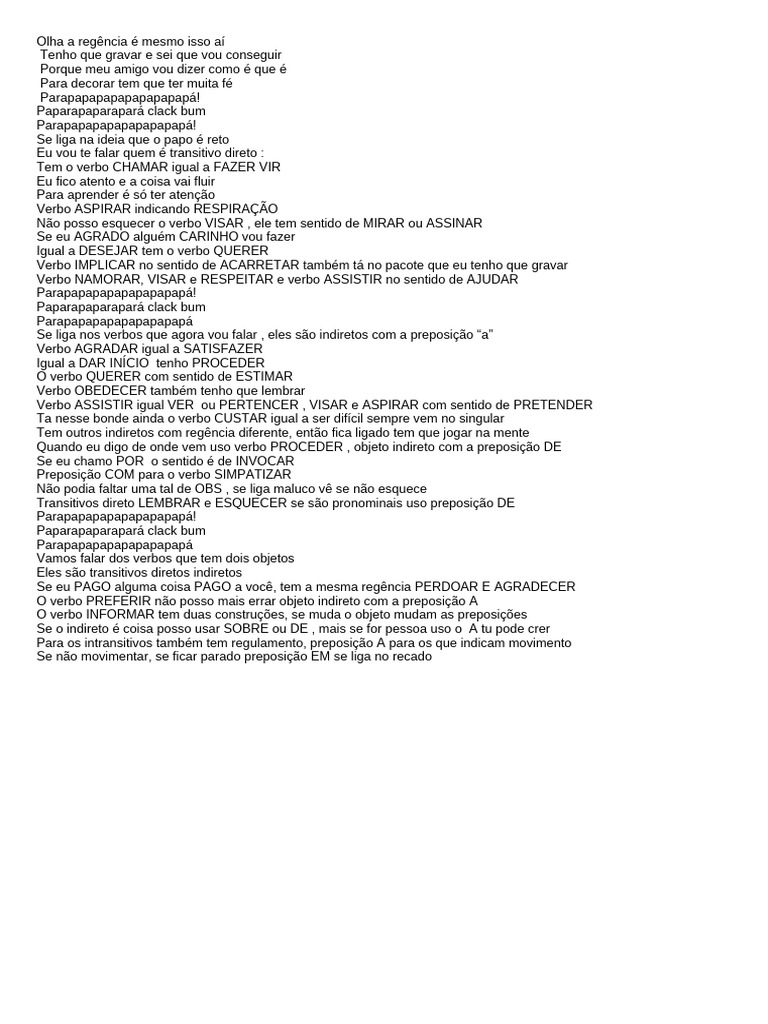 Regência Verbal: Conceitos e Exemplos | PDF | Famílias linguísticas ...