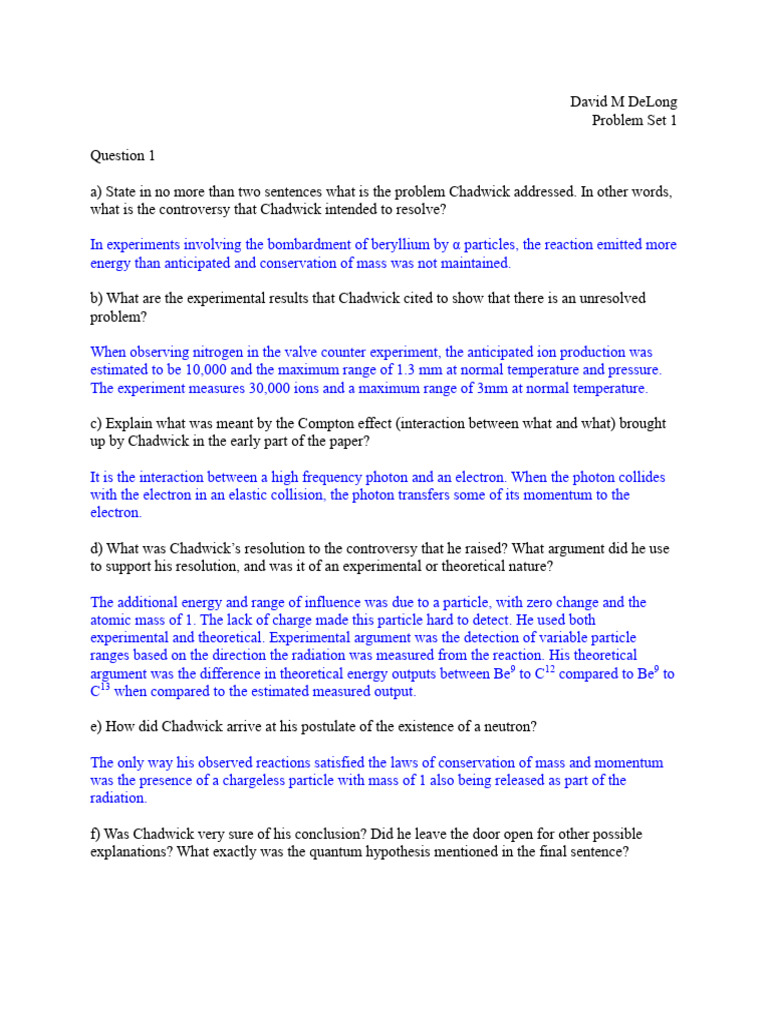 Chadwick's Neutron Discovery Explained | PDF | Electron | Photon