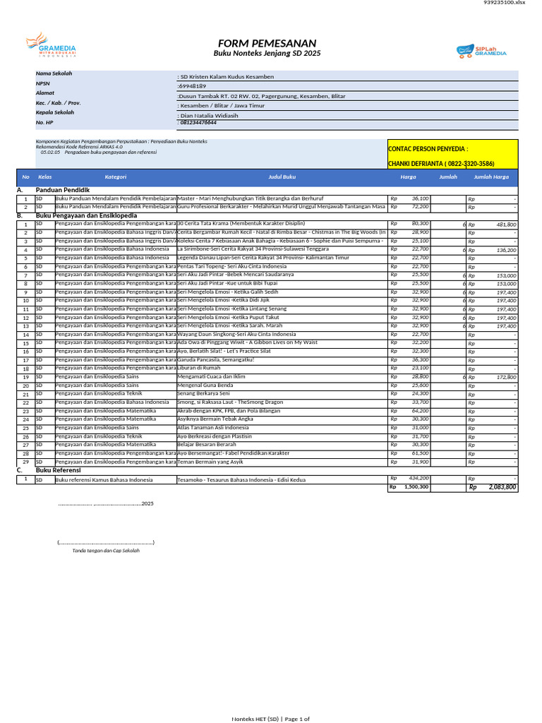 Form Pemesanan Non Teks HET - SD | PDF