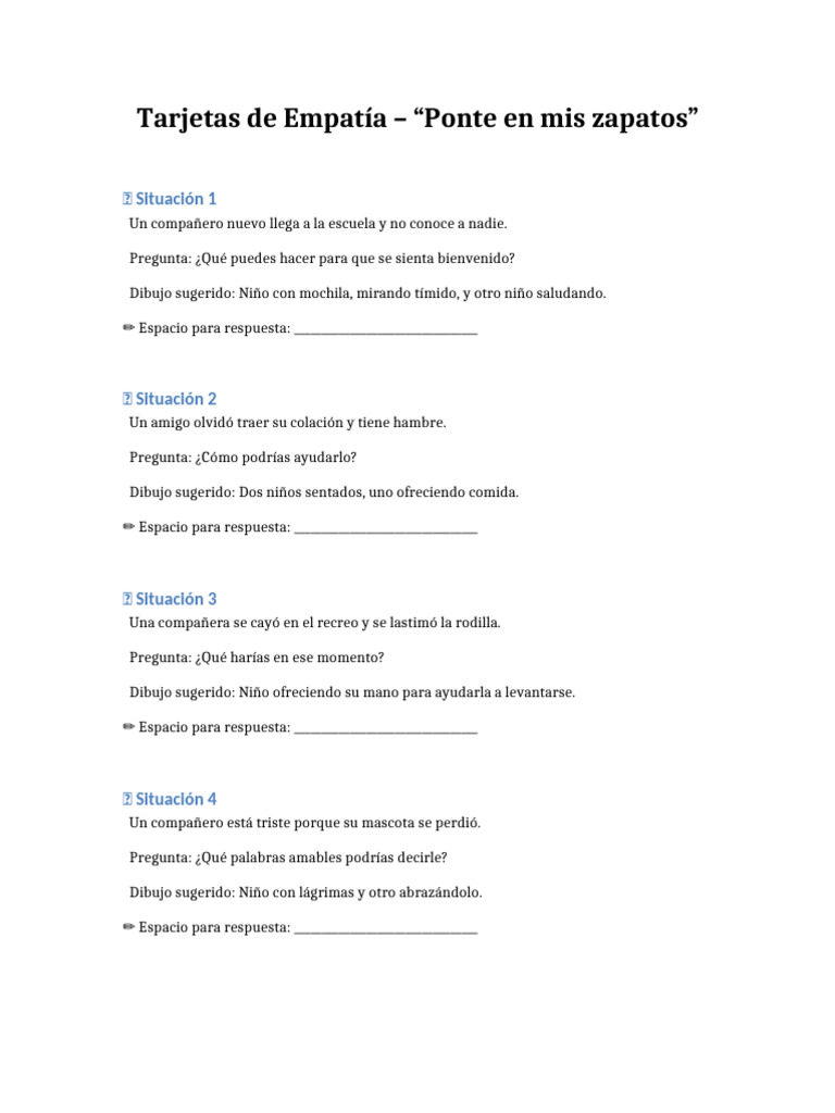 Tarjetas Empatia 4basico | PDF