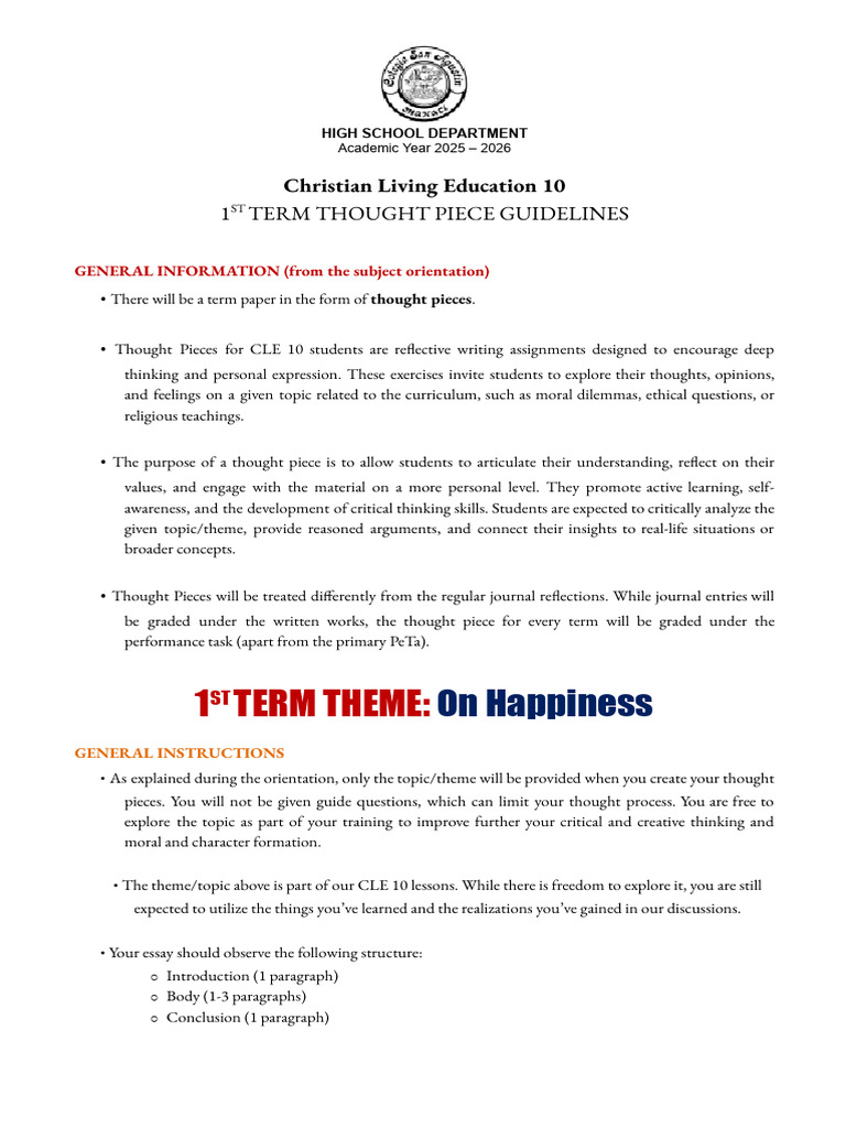 T1 Thought Piece Guidelines | PDF | Thought | Cognition