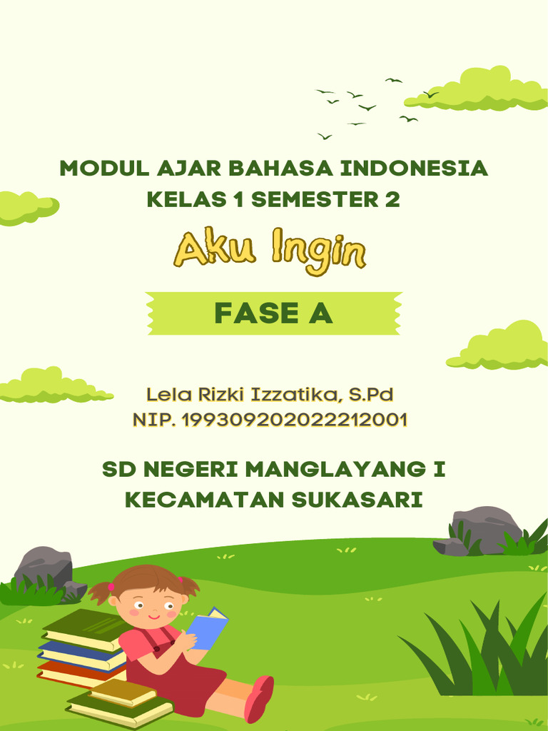 Hijau Ilustrasi Sampul Buku Modul Ajar Bahasa Indonesia Memahami Narasi ...
