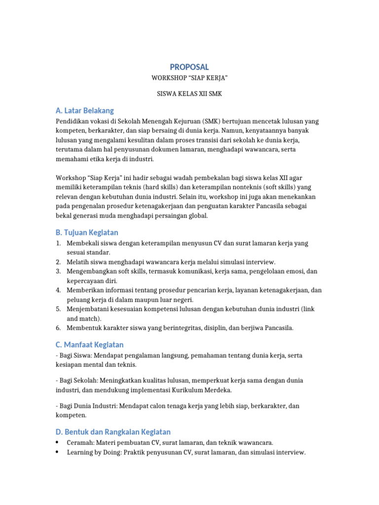 Proposal Workshop Siap Kerja | PDF