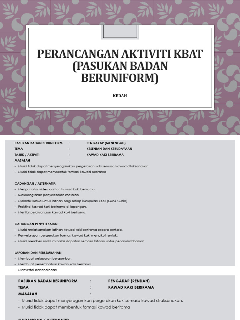 Perancangan Aktiviti Kbat Badan Uniform | PDF