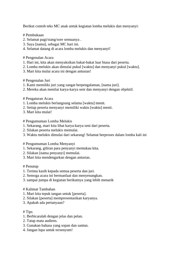 Contoh Teks MC Lomba | PDF