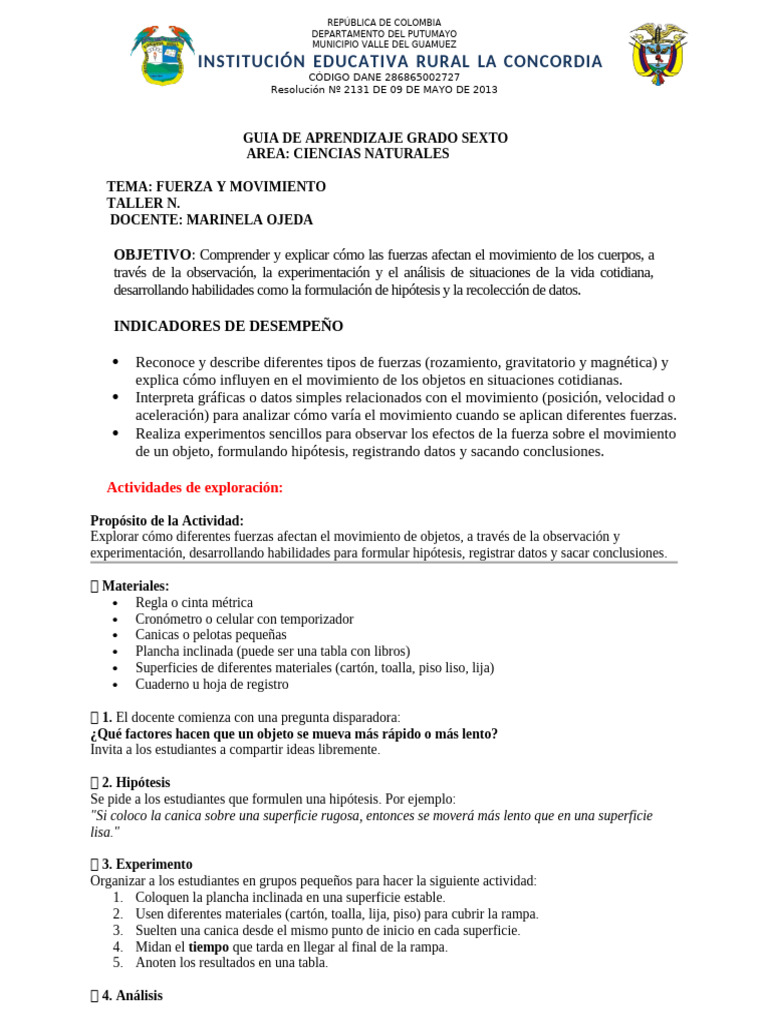Fuerzas y Movimiento: Guía para Sexto Grado | PDF | Fuerza | Las leyes ...