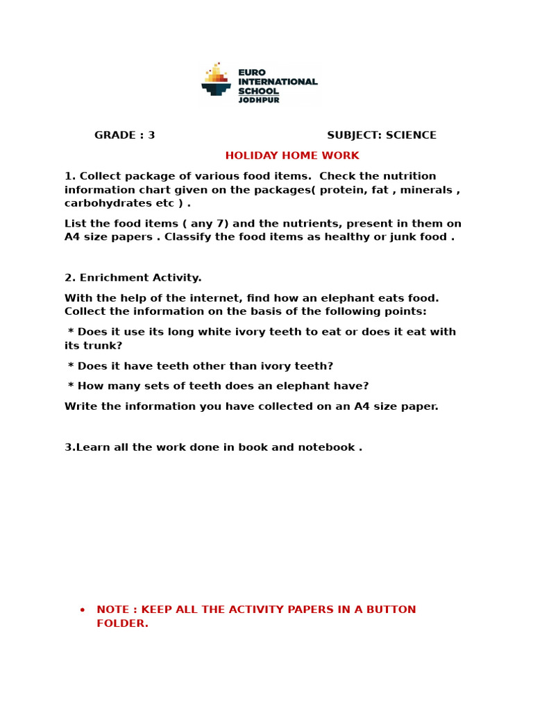 Grade 3 Holiday Science Assignment | PDF