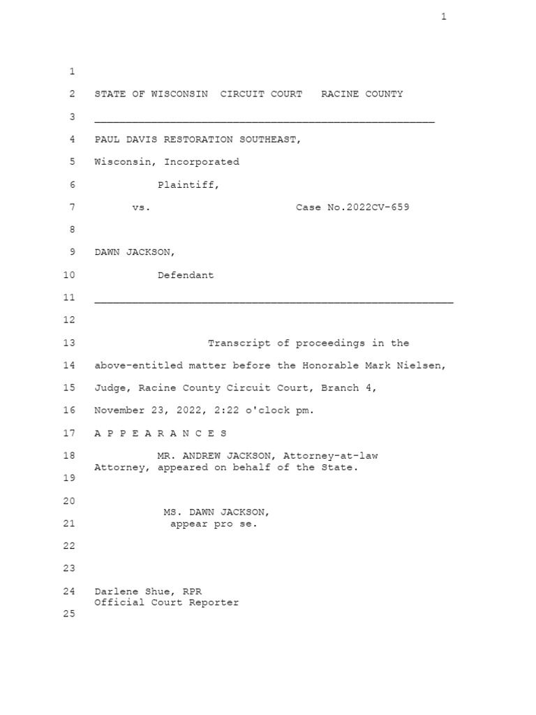 Dawn Jackson 2022cv000659 Summery Judgement Transcript Judge Nielsen ...