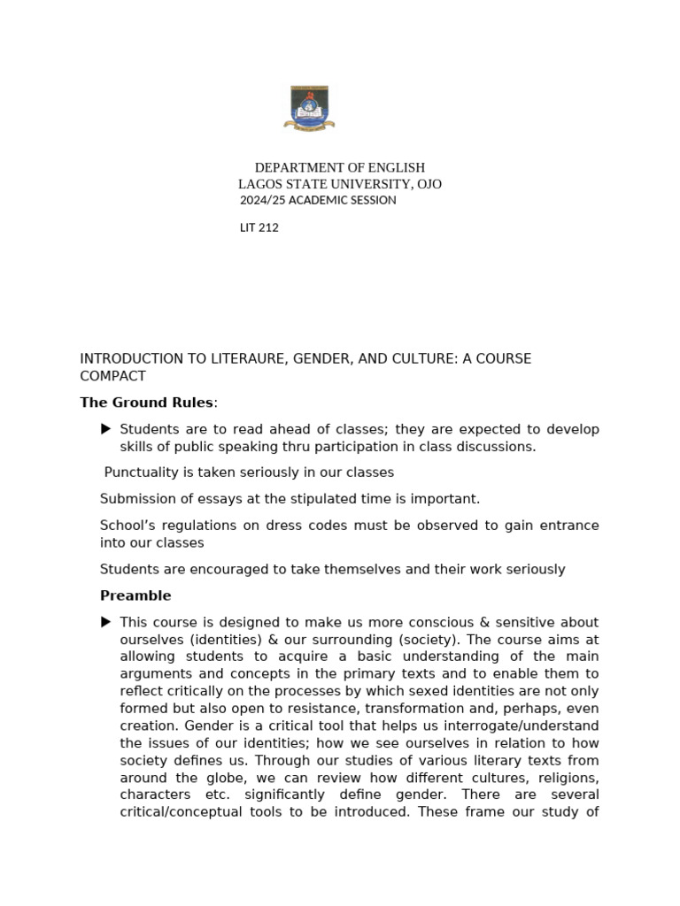 Gender, Literature, and Culture Course Guide | PDF | Gender Studies ...