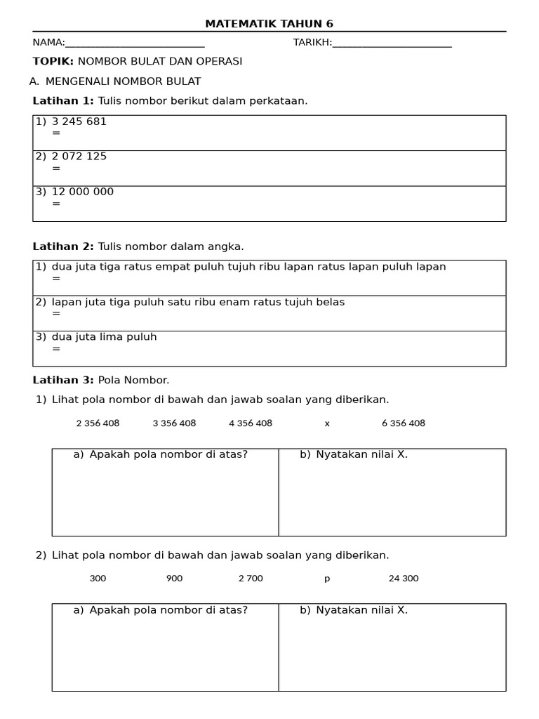 Kenal Nombor Pola Nombor Pdf