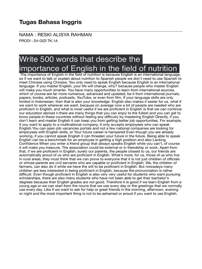 Tugas Bahasa Inggris Atas Nama Reski Alisya Rahman | PDF | Human ...