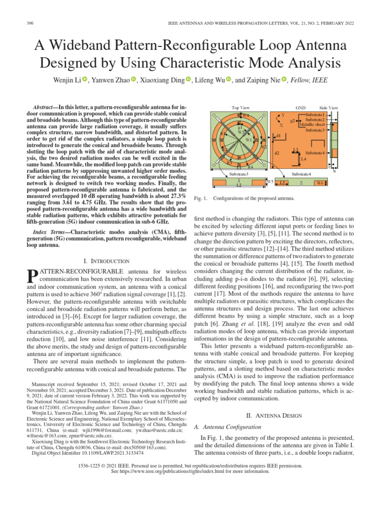 A Wideband Pattern-Reconfigurable Loop Antenna Designed by Using ...