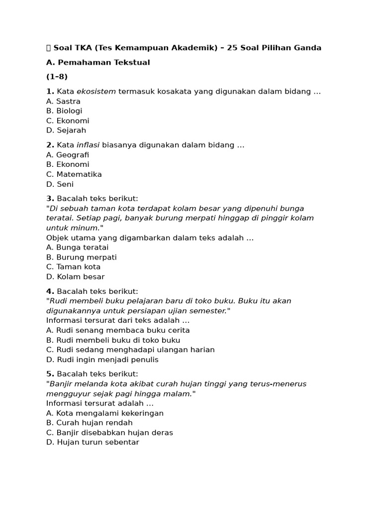 Soal TKA Bahasa Indonesia SD PDF | PDF