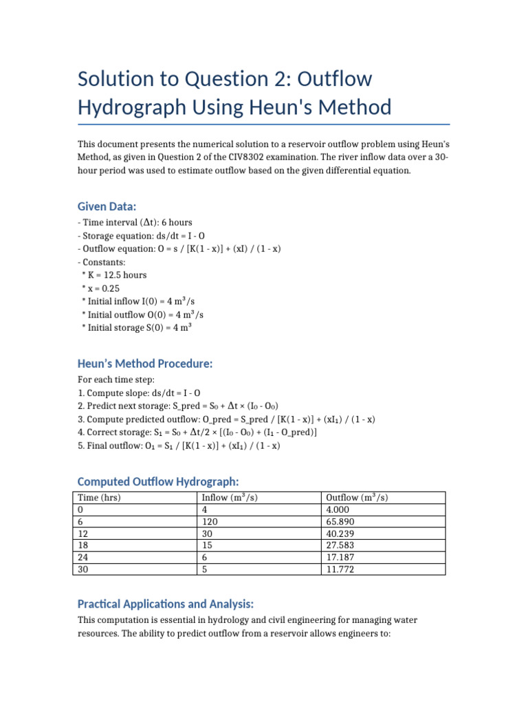 Outflow Hydrograph Heun Method | PDF