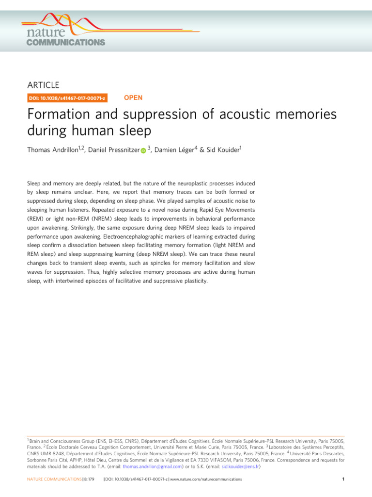 Formation and Suppression of Acoustic Memories During Human Sleep | PDF ...