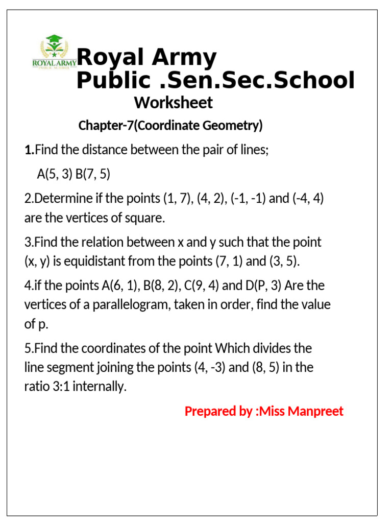 Class-10th (Maths) Worksheet No - 3 Chapter-7. | PDF