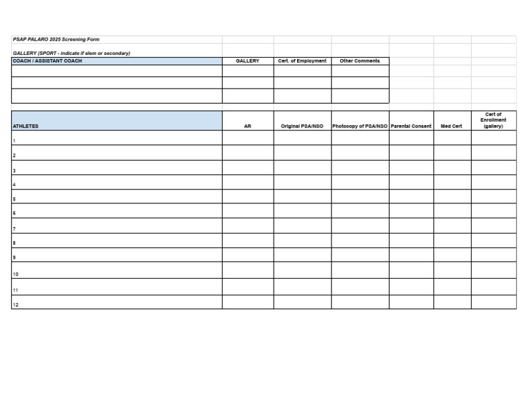 PSAP Palaro 2025 Screening Form | PDF