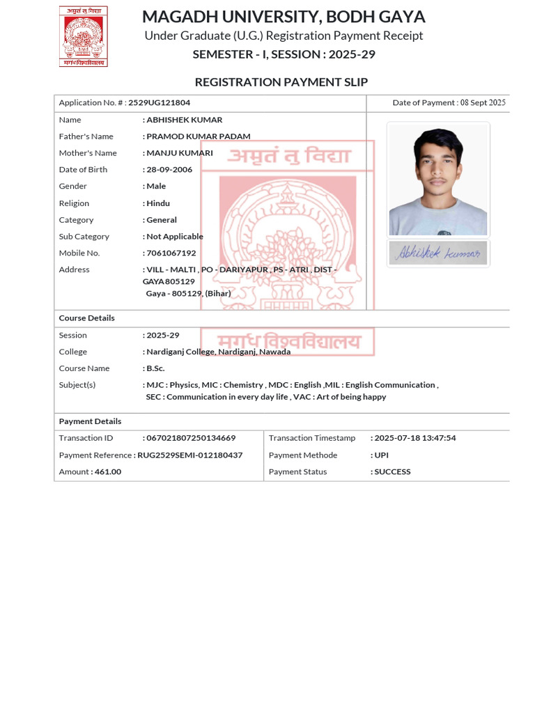 (Admissions) Magadh University, Bodh Gaya | PDF