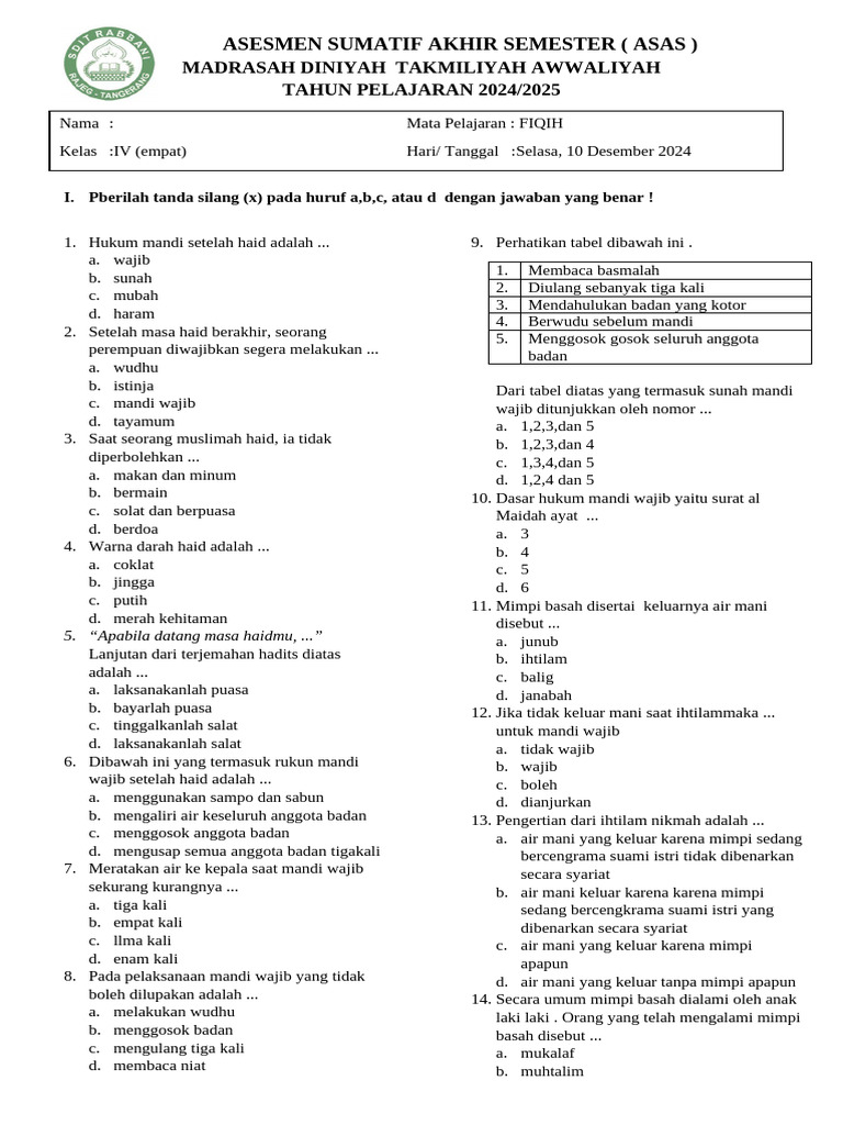 Asas Fiqih Kelas 4, Okeh | PDF